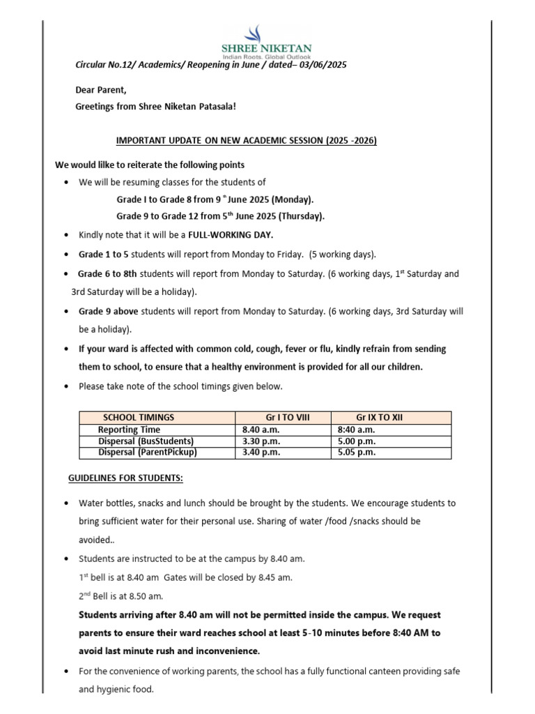 June Reopening Circular - SNPV 2025-26 Final | PDF