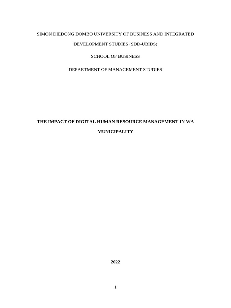 The Impact of Digital Human Resource Management in Wa Municipality ...