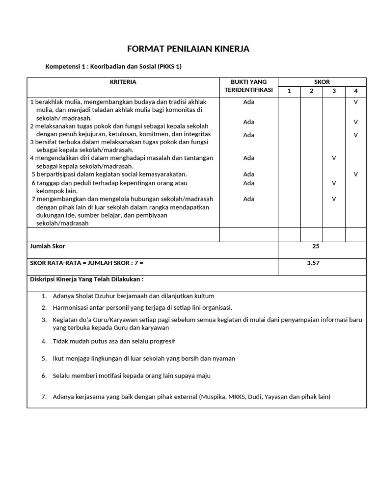 Format Penilaian Kinerja | PDF