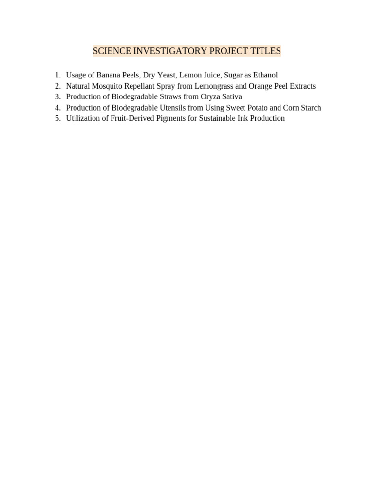 Science Investigatory Project Titles | PDF