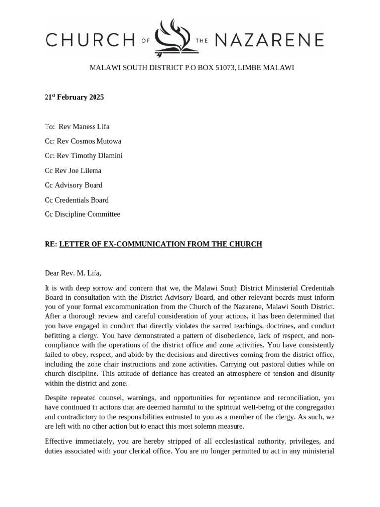 Excommunication Notice for Rev. M. Lifa | PDF