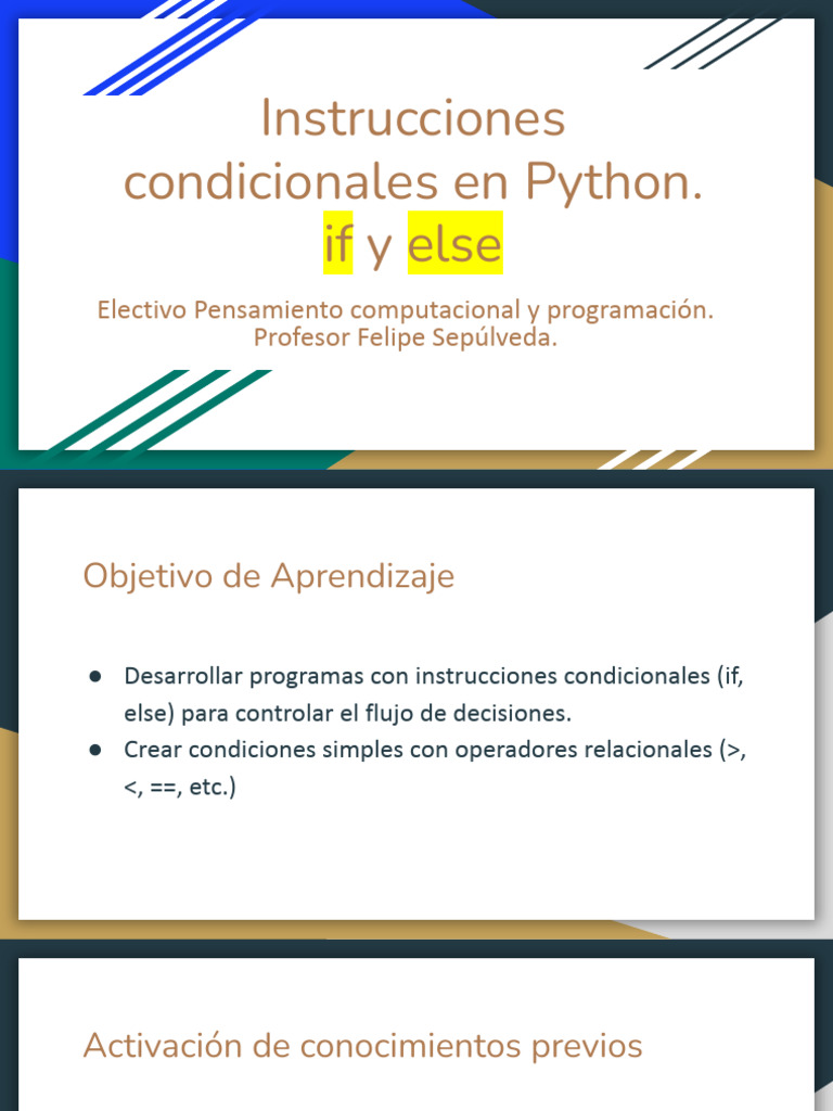 Instrucciones Condicionales en Python. If y Else | PDF | Python (lenguaje de programación ...