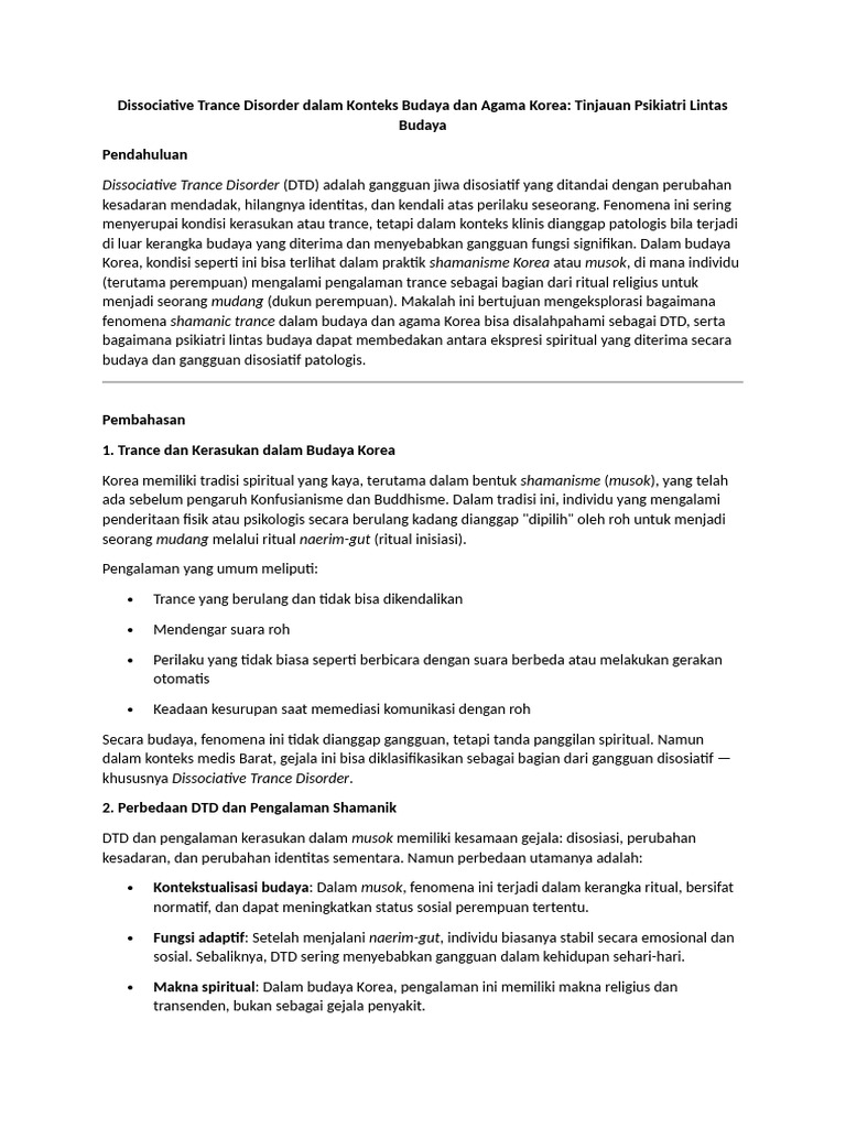 Dissociative Trance Disorder Dalam Konteks Budaya Dan Agama Korea | PDF
