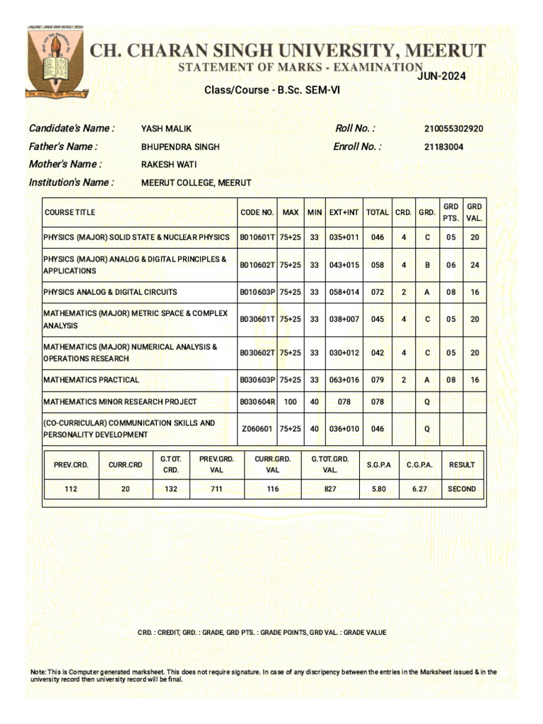 Marksheet | PDF | Mathematics | Computing
