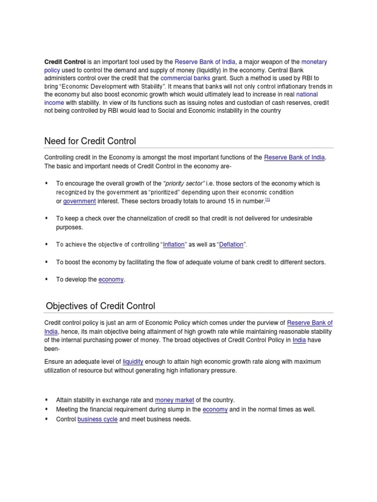 Credit Control | Download Free PDF | Reserve Bank Of India | Reserve ...
