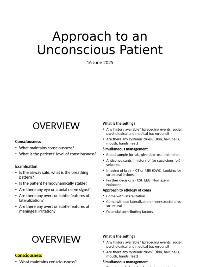 Unconscious Patient Assessment Guide | PDF | Coma | Breathing