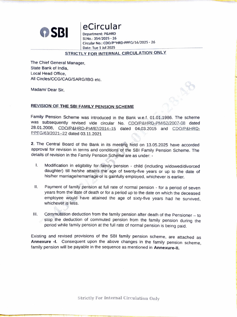 Revision of The SBI Family Pension Scheme 01.07.2025 | PDF | Pension | Social Institutions