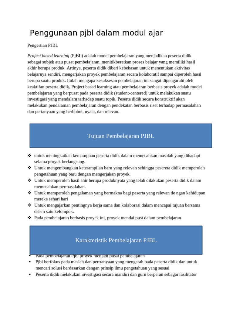 Penggunaan PJBL Dalam Modul Ajar 2 | PDF