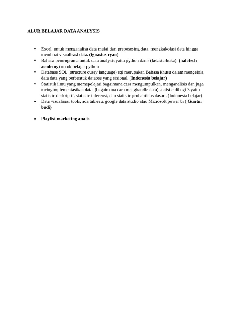Panduan Alur Belajar Data Analyst | PDF