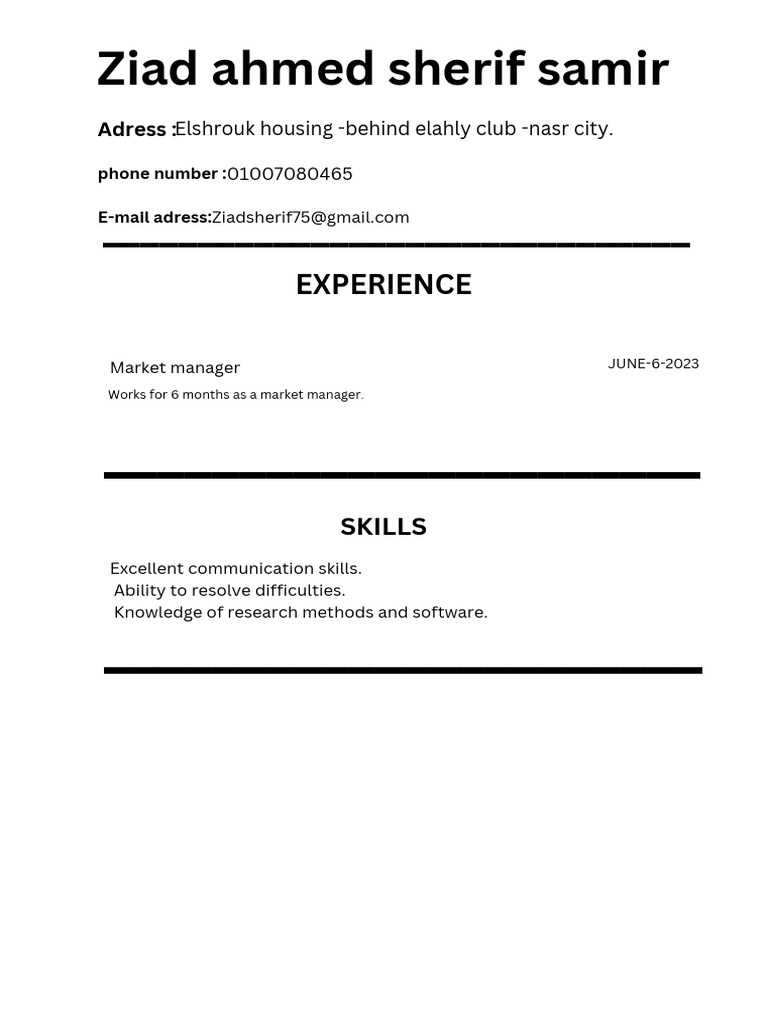 Ziad Ahmed Sherif Samir: Experience | PDF