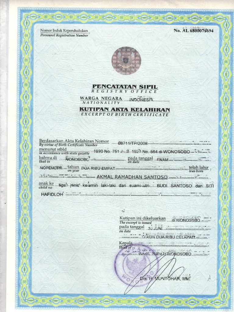 Akte Kelahiran Akmal | PDF