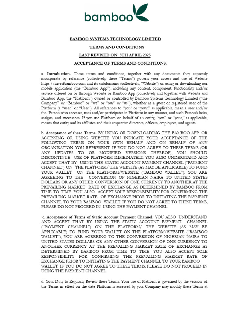 Bamboo Terms and Conditions | PDF | Investing | Http Cookie