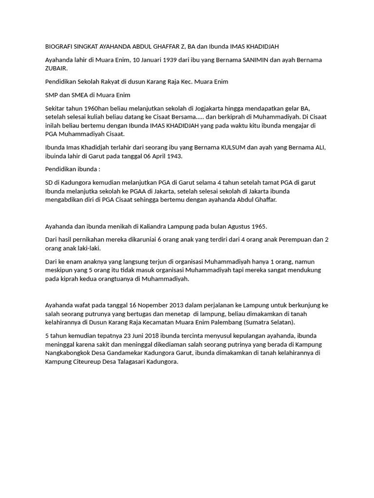 Biografi Singkat Ayahanda Abdul Ghaffar Z | PDF