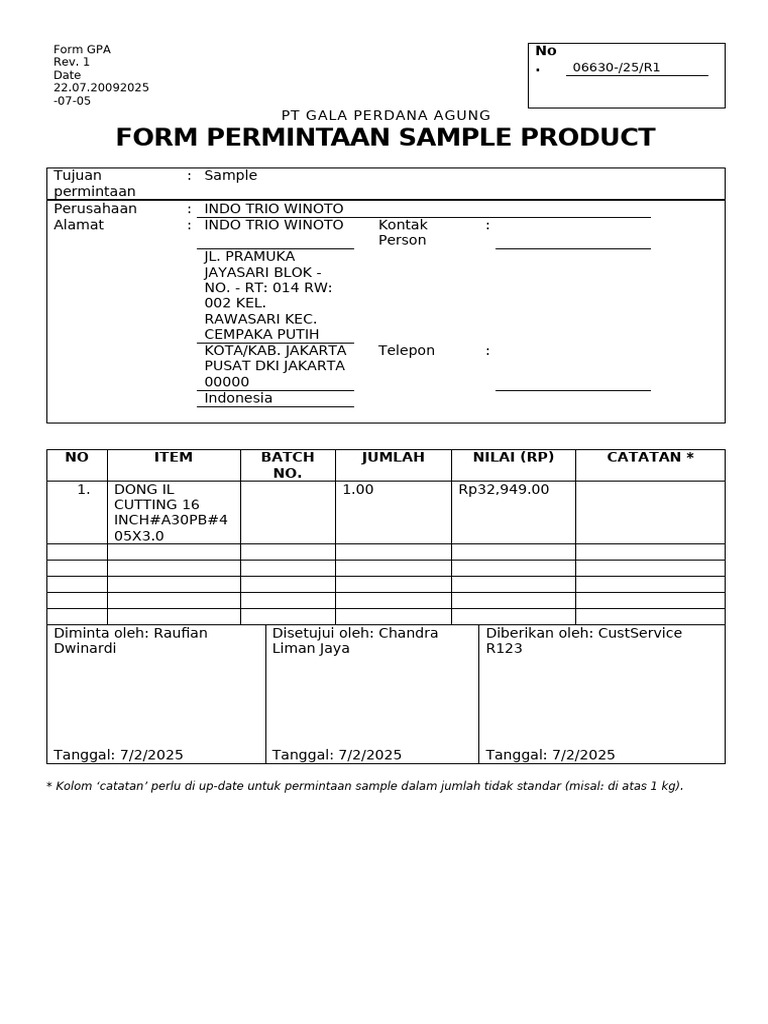 Case - (GALA) Form Permintaan Sample Product 7-3-2025 8-27-36 AM | PDF