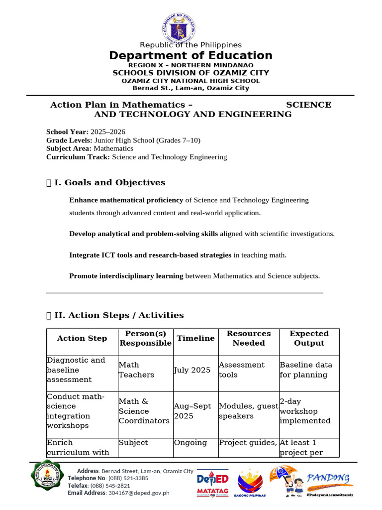 Mathematics Action Plan 2025-26 | PDF | Mathematics | Science ...