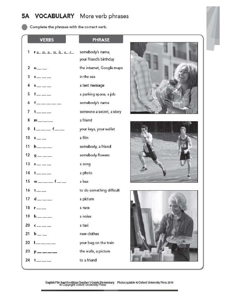 5a Voc More Verb Phrases Engl File Elem Voc Extra Practice | PDF