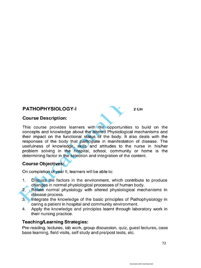Pathophysiology 3rd Semester BSN Course Gride, Educational Platform | PDF