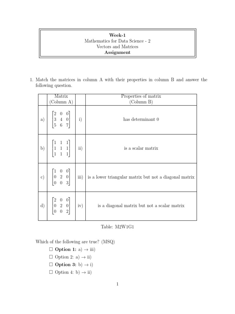 Maths 2 w1 - 11 Consolidated GA | PDF | Matrix (Mathematics) | Determinant