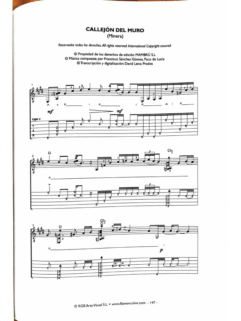 Callejón Del Muro Minera Paco de Lucía - Trans David Leiva | PDF