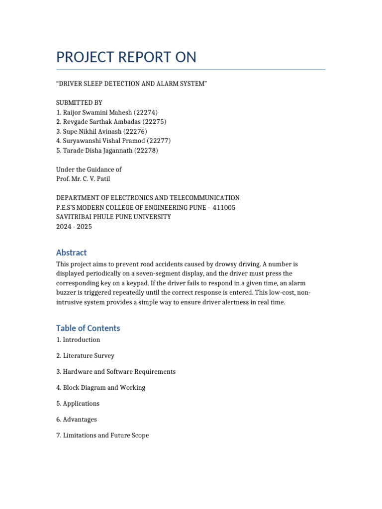 Driver Sleep Detection Report | PDF | Computer Engineering | Computing