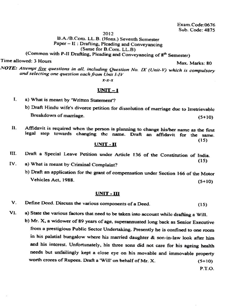 Drafting, Pleading and Conveyance Ques | PDF