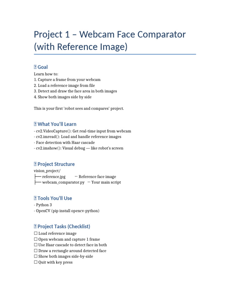 Project 1 Webcam Comparator Documentation | PDF