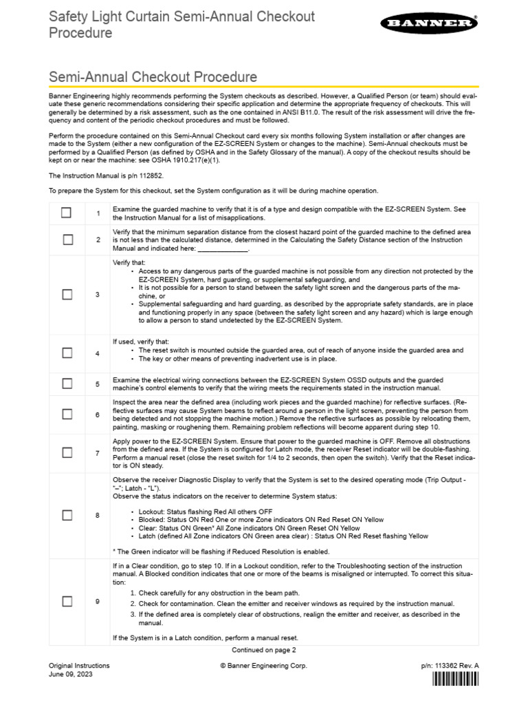 Semi-Annual Safety Light Checkout | PDF | Machines | Switch