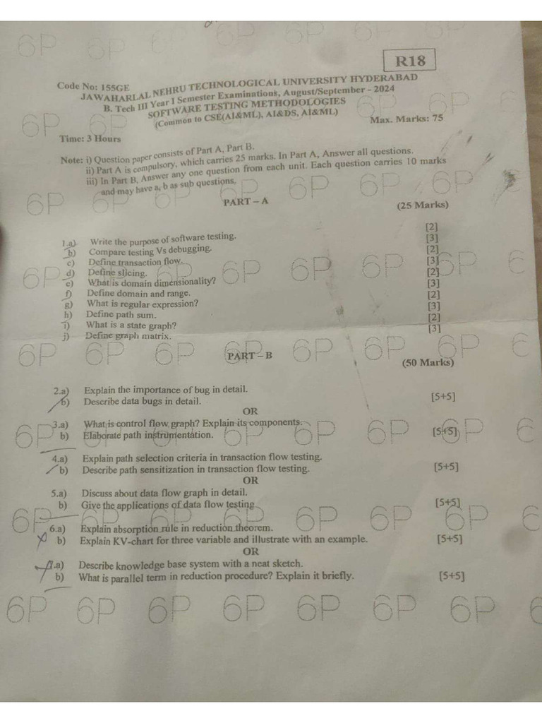 SOFTWARE TESTING METHODOLOGIES Question Paper | PDF