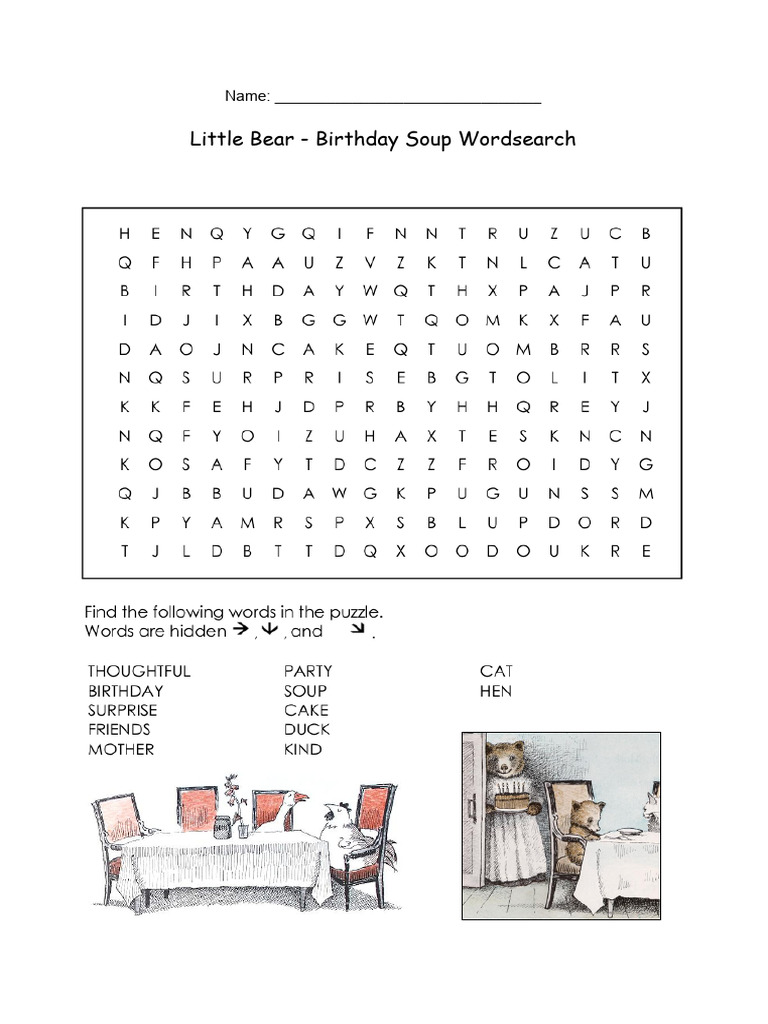 Little Bear - Birthday Soup Wordsearch | PDF
