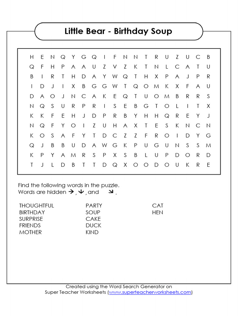 Little Bear's Birthday Soup Puzzle | PDF | Word Search | Puzzles