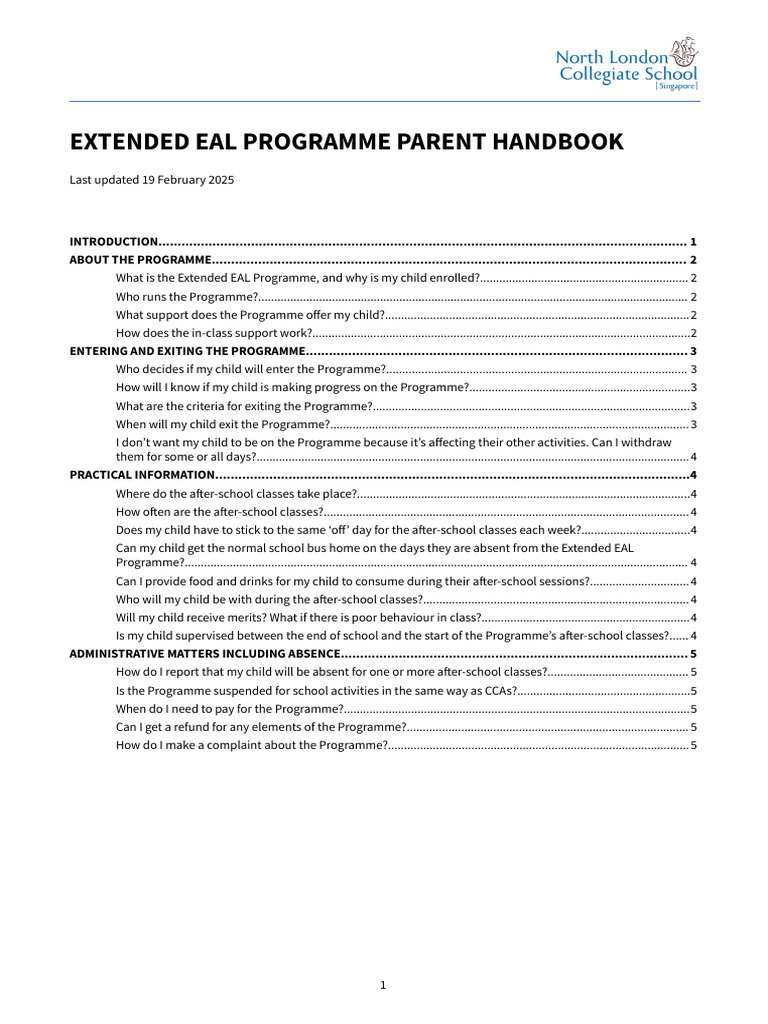 Extended EAL Programme Handbook | PDF | English As A Second Or Foreign ...