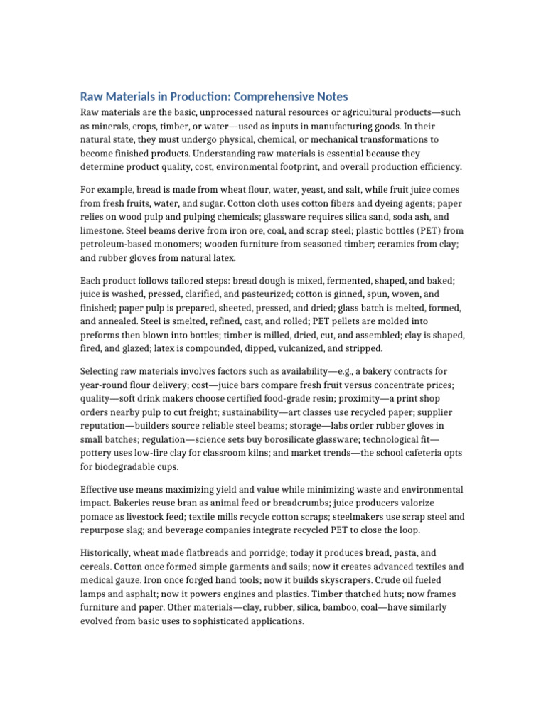 Understanding Raw Materials in Production | PDF | Pulp (Paper) | Steel