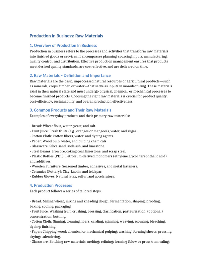 Raw Materials in Business Production Guide | PDF | Natural Rubber ...