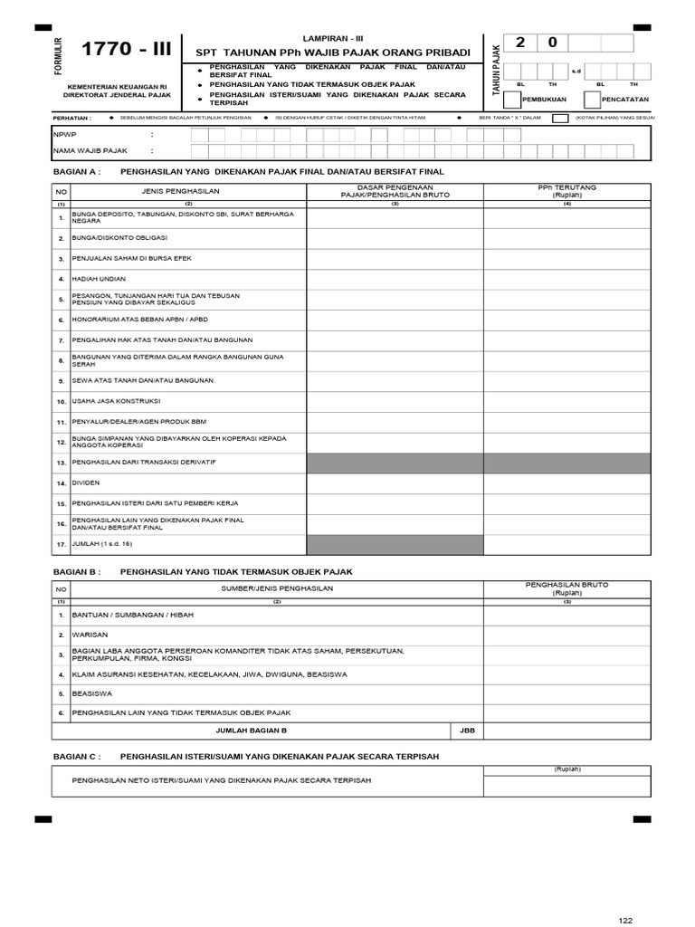 7.3 Form 1770-Iii Penghasilan Final, Bukan Objek - Pengh Istri | PDF