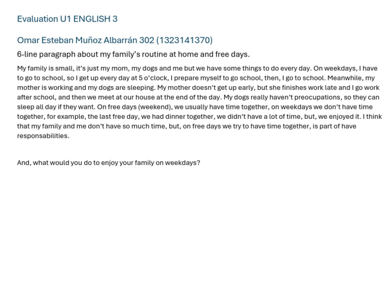 Evaluation U1 ENGLISH 3 | PDF