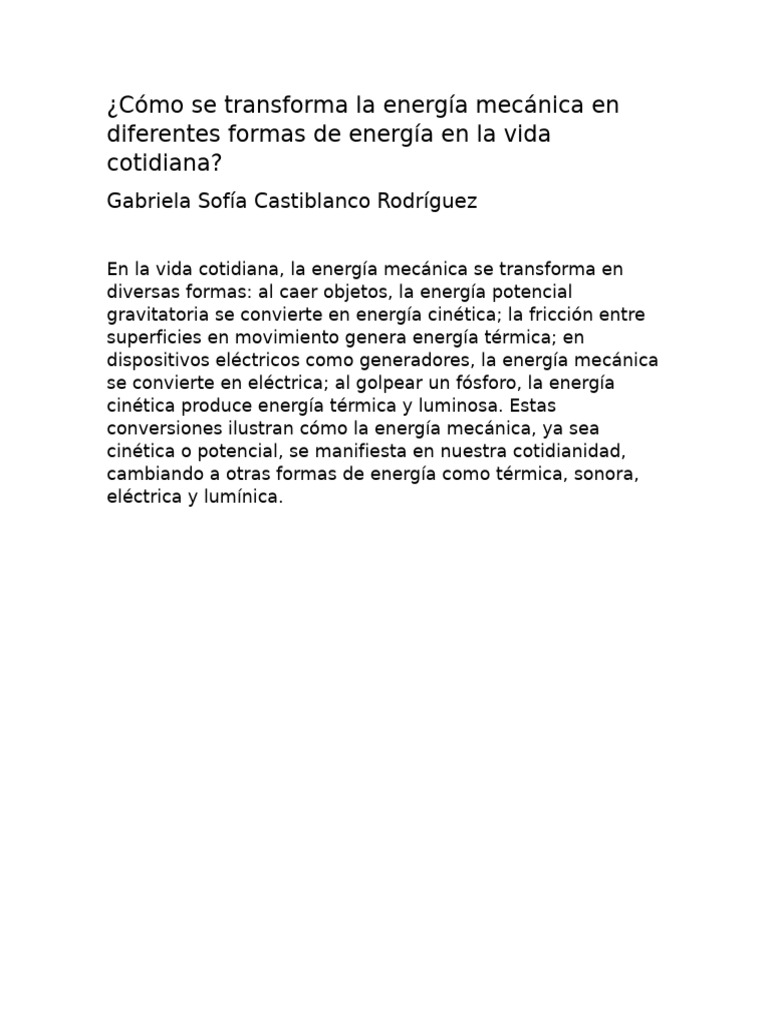 Transformaciones de energía mecánica cotidiana | PDF