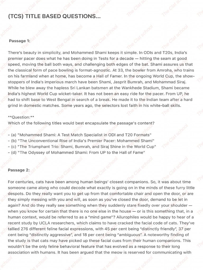 RC Title Based Questions TCS | PDF