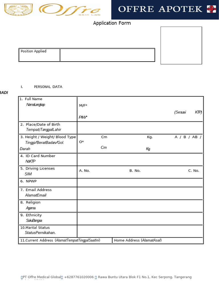 Application Form PT OFFRE | PDF