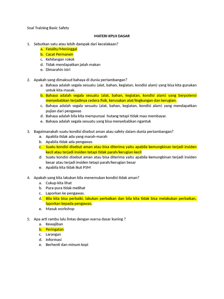 Soal Training Basic Safety | PDF