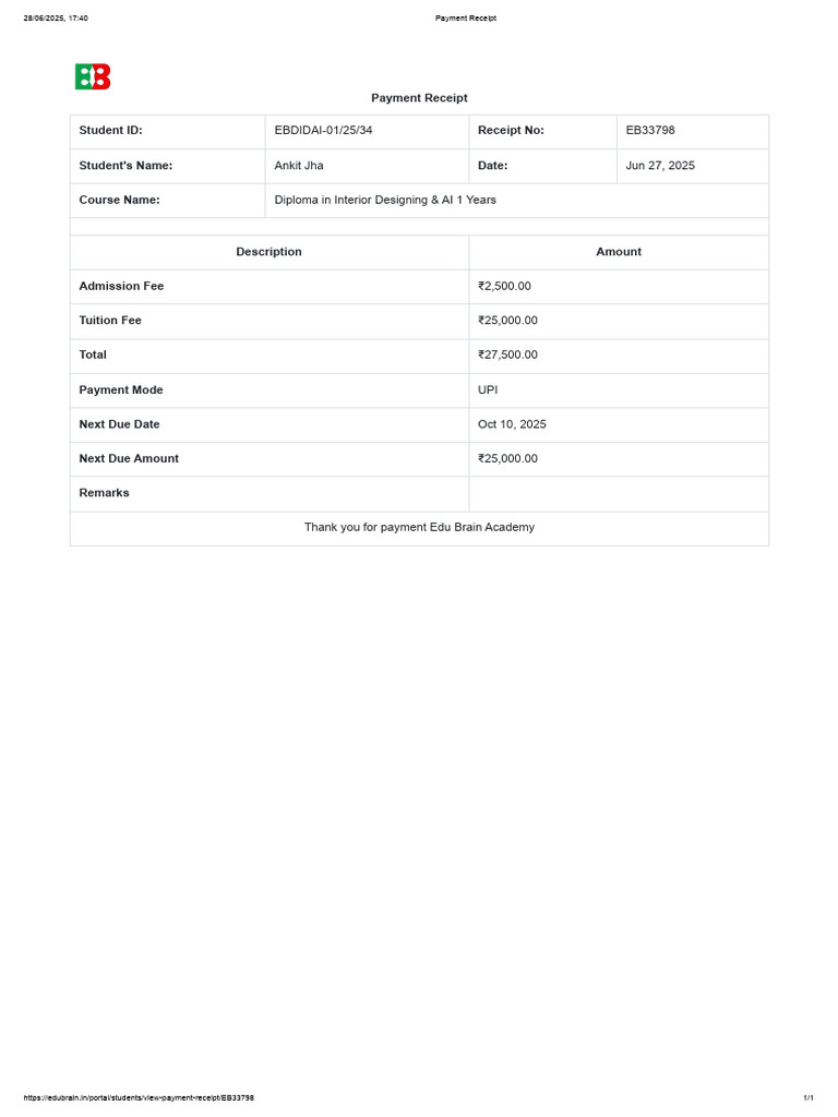 Payment Receipt - Ankit | PDF