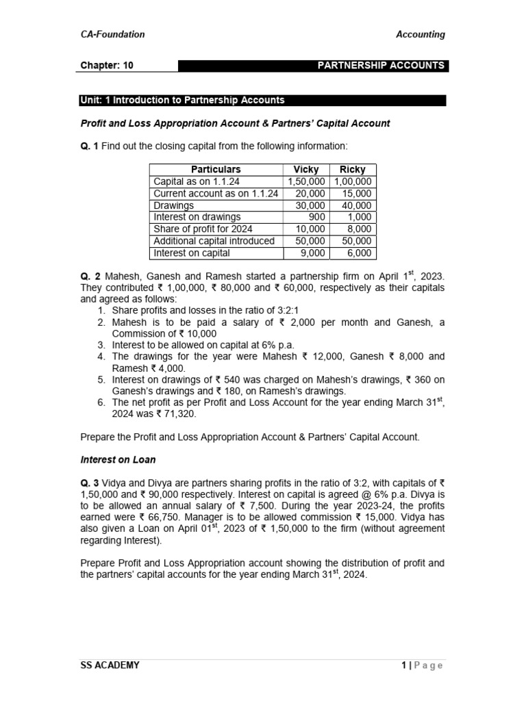 Partnership Accounts: Profit & Loss Appropriation | PDF | Interest ...