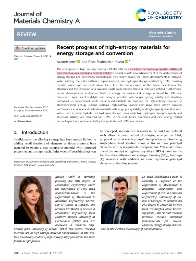 (Rev) 2021, JMCA - Recent Progress of High-Entropy Materials for Energy Storage and Conversion ...