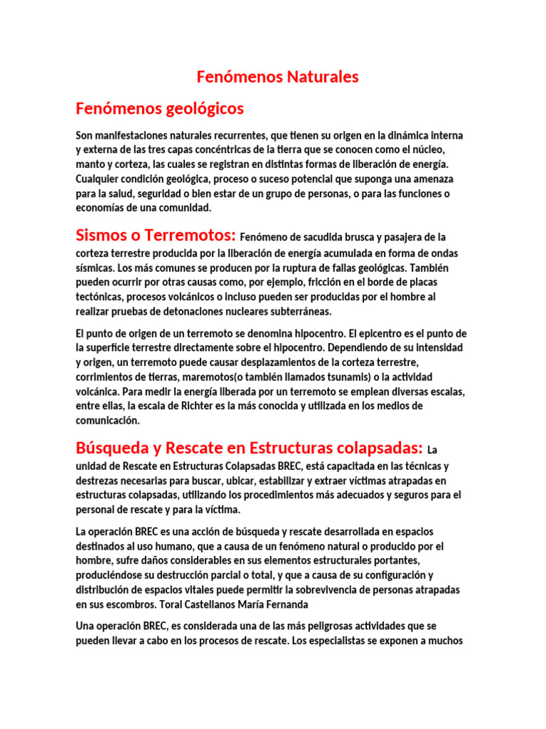C.S. Fenomenos Naturales | PDF | Temblores | Geografía Física
