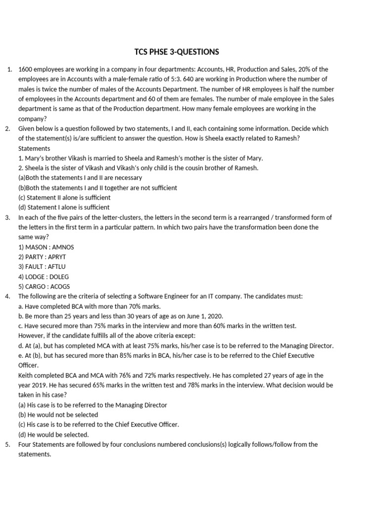 TCS Phase 3 Question Set Analysis | PDF