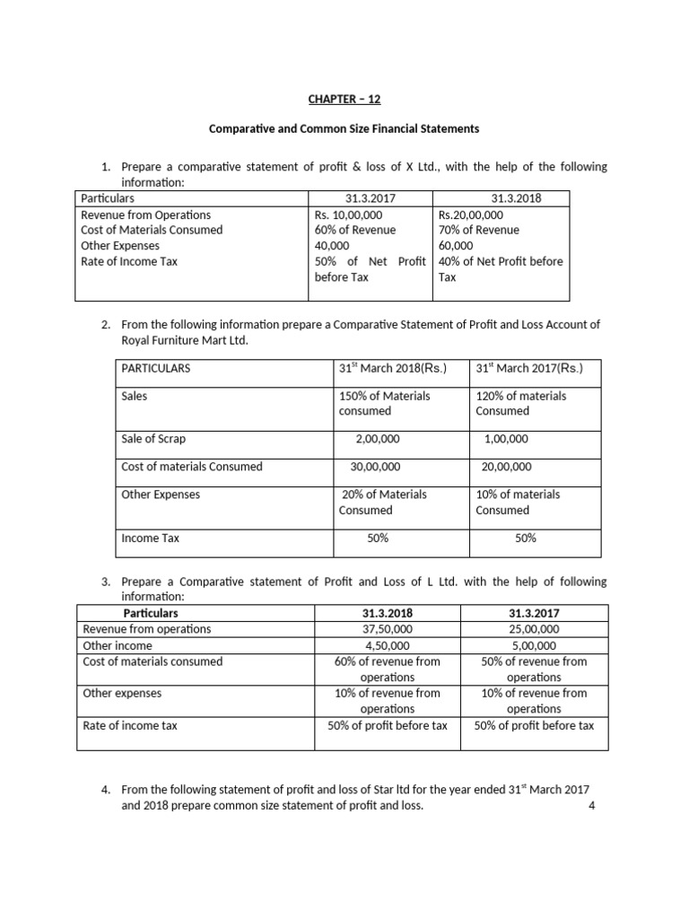 Comparative & Common Size Financial Statements | PDF | Income Statement ...