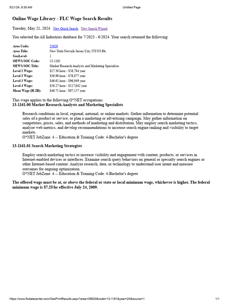 FLC Wage Data for Market Analysts | PDF
