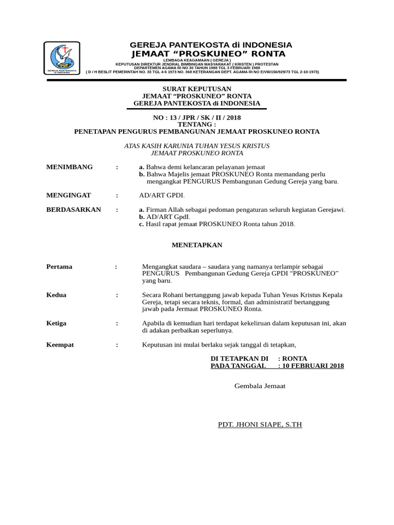 Surat Keputusan Panitia Pembangunan 2021 | PDF