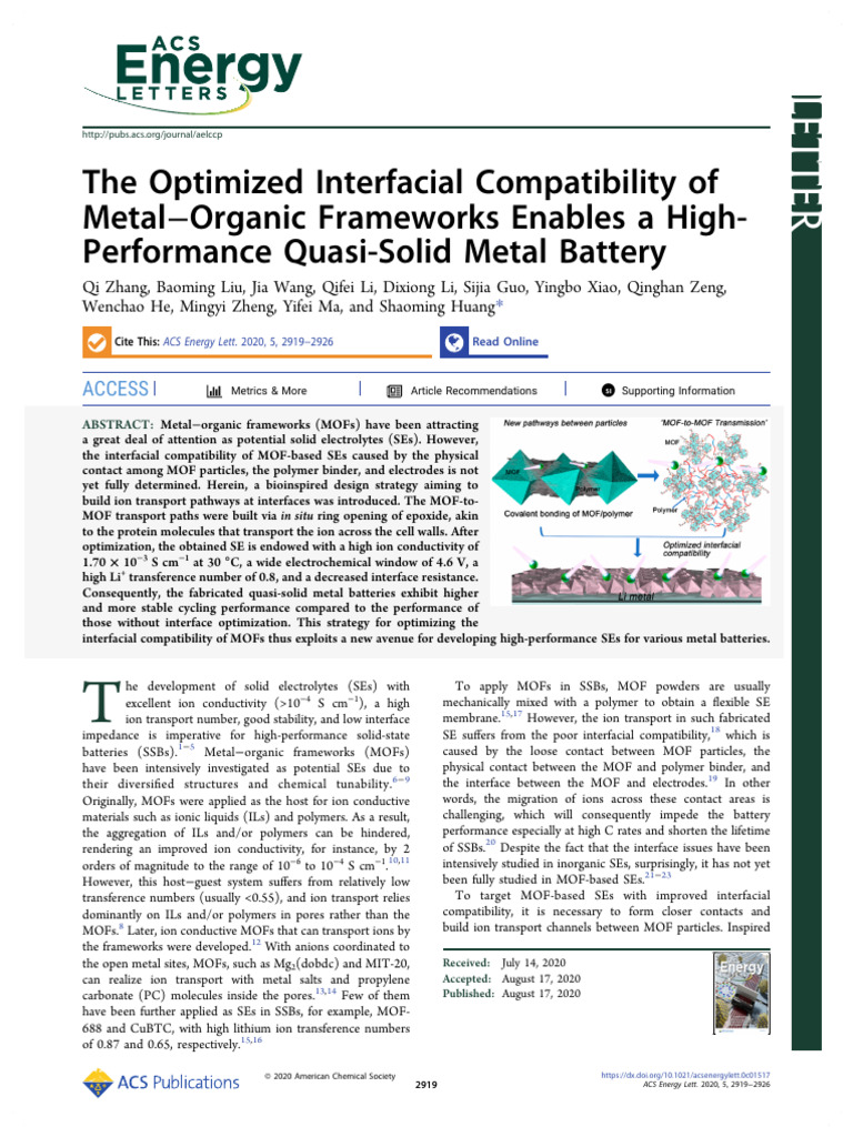 2020, ACS EL - The Optimized Interfacial Compatibility of Metal-Organic ...