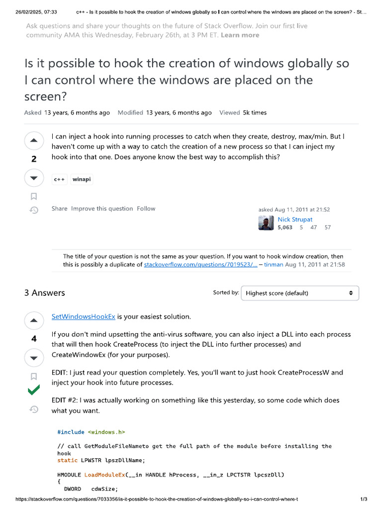 Is It Possible To Hook The Creation of Windows Globally So I Can Control Where The Windows Are ...