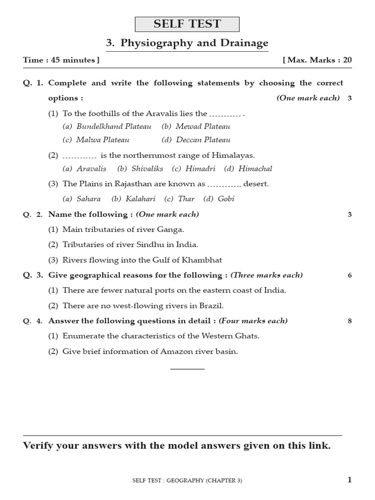 Self Test: 3. Physiography and Drainage | PDF